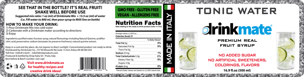 Tonic Water Premium Italian Syrup – Drinkmate USA