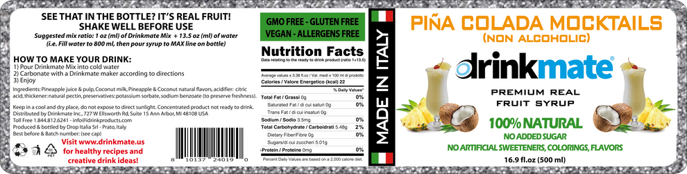 Pina Colada Premium Italian Syrup (Non-Alcoholic) – Drinkmate USA